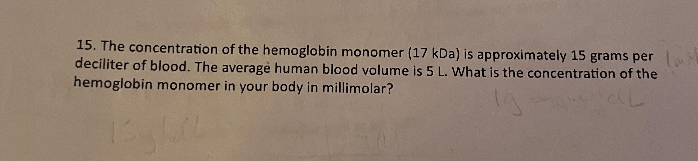 Solved The concentration of the hemoglobin monomer (17kDa) | Chegg.com