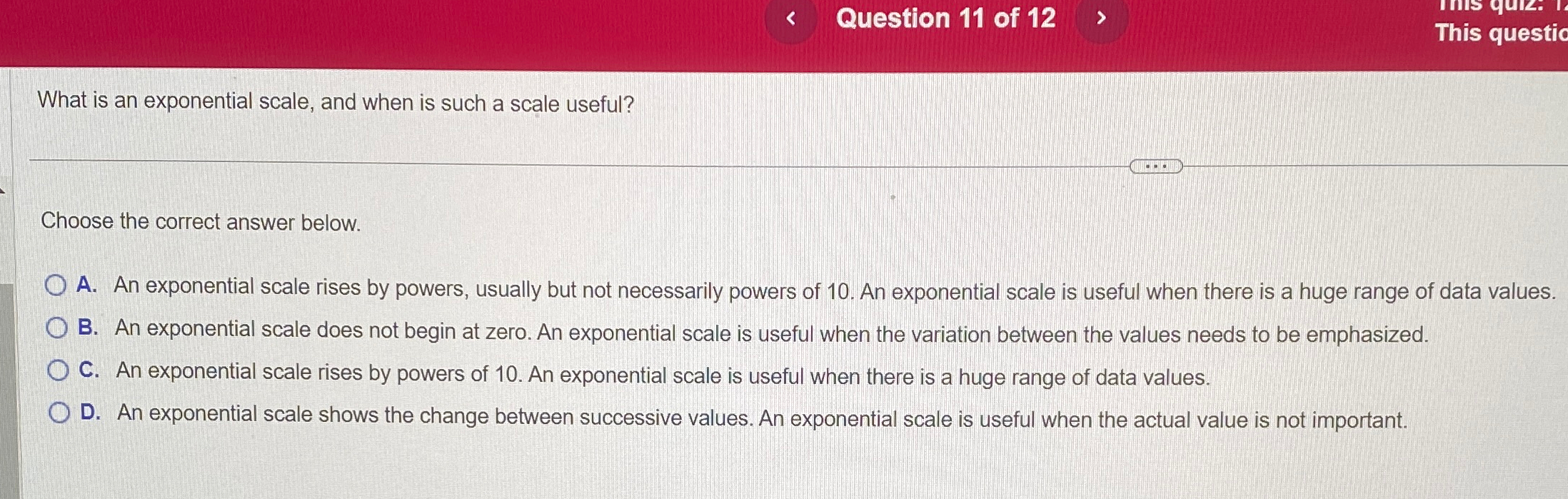 Solved Question 11 ﻿of 12What is an exponential scale, and | Chegg.com