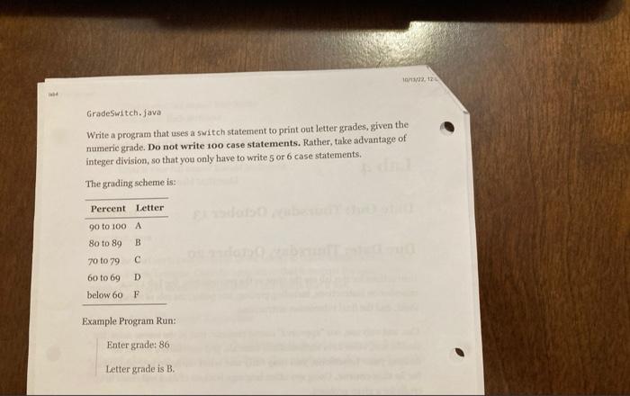 Solved Grade5w1tch. java Write a program that uses a switch | Chegg.com