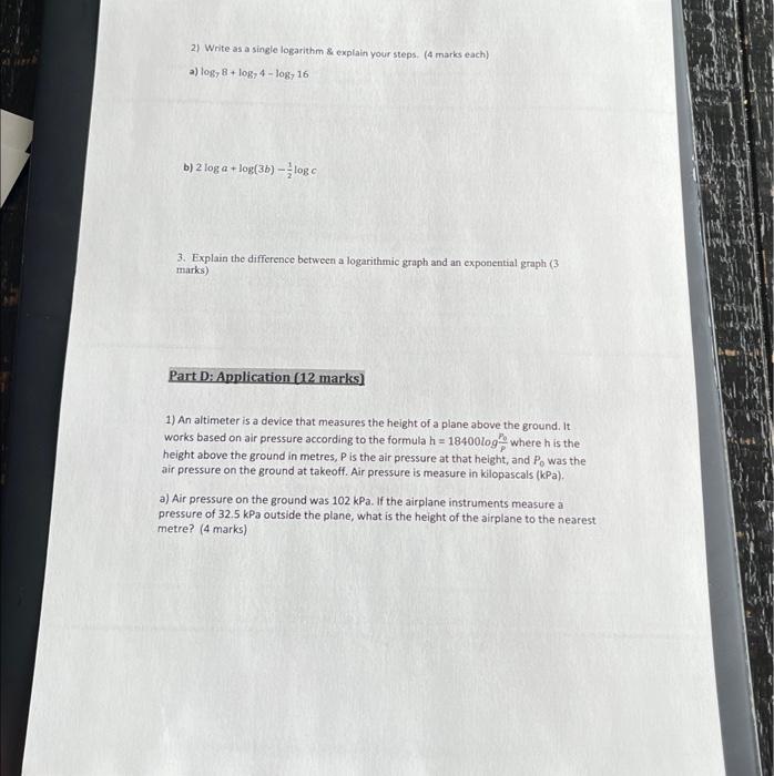 Solved 2) Write as a single logarithm & explain your steps. | Chegg.com