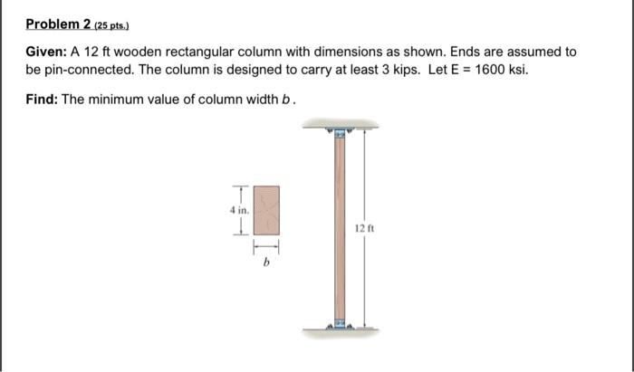 Given: A 12ft wooden rectangular column with | Chegg.com