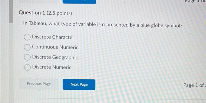 In Tableau, what type of variable is represented by a | Chegg.com