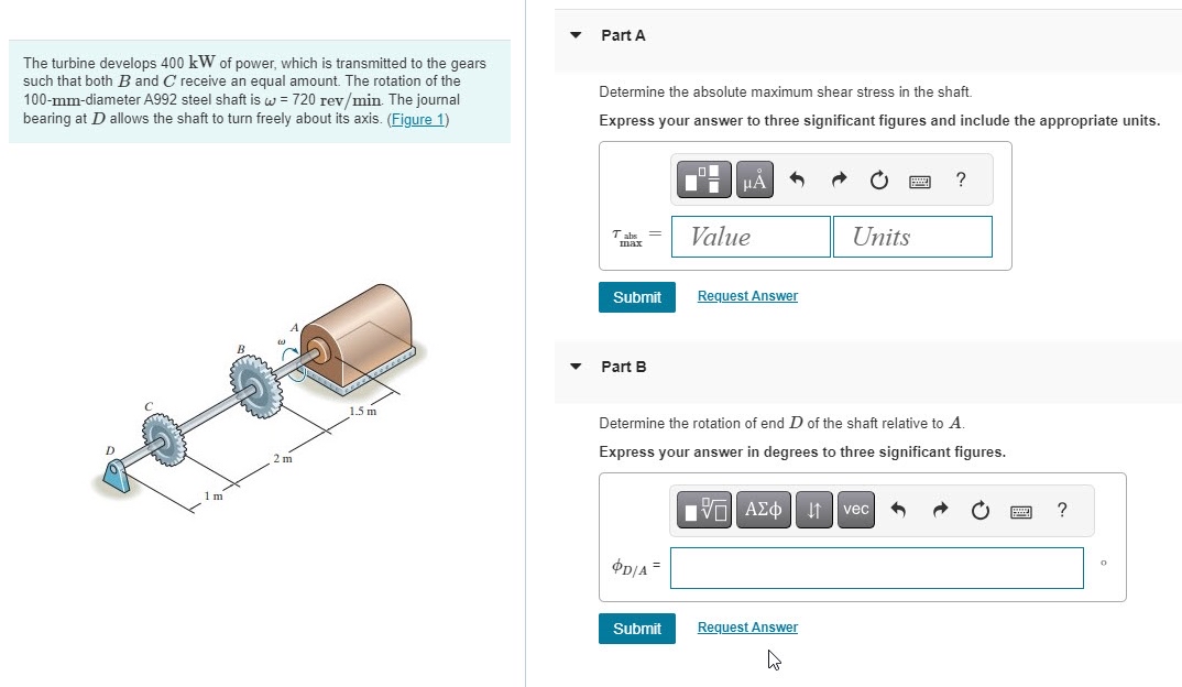 Solved Part AThe turbine develops 400kW ﻿of power, which is | Chegg.com
