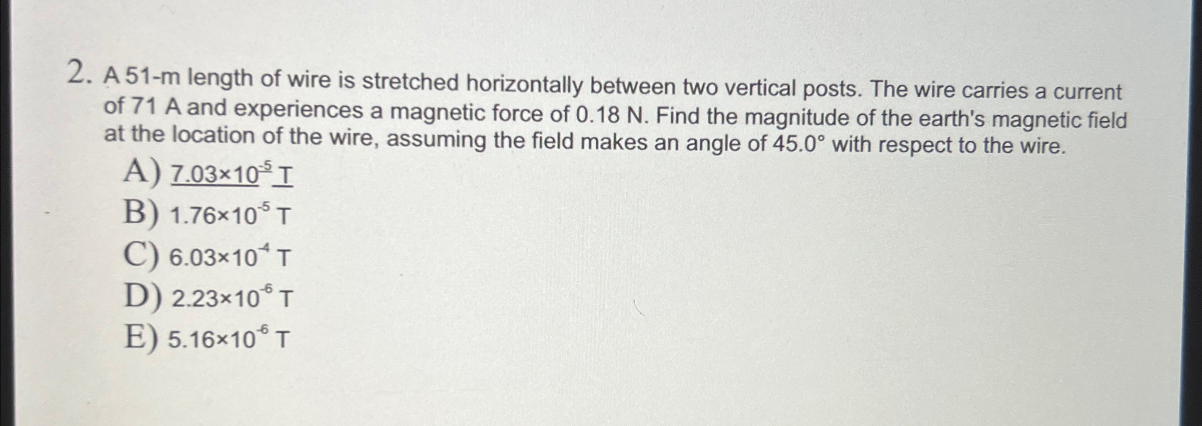 Solved A 51-m ﻿length of wire is stretched horizontally | Chegg.com