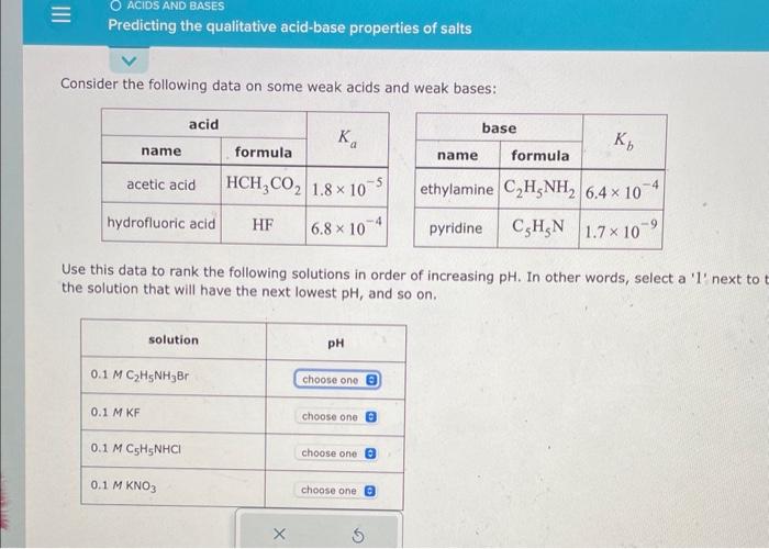 Solved Predicting the qualitative acid-base properties of | Chegg.com