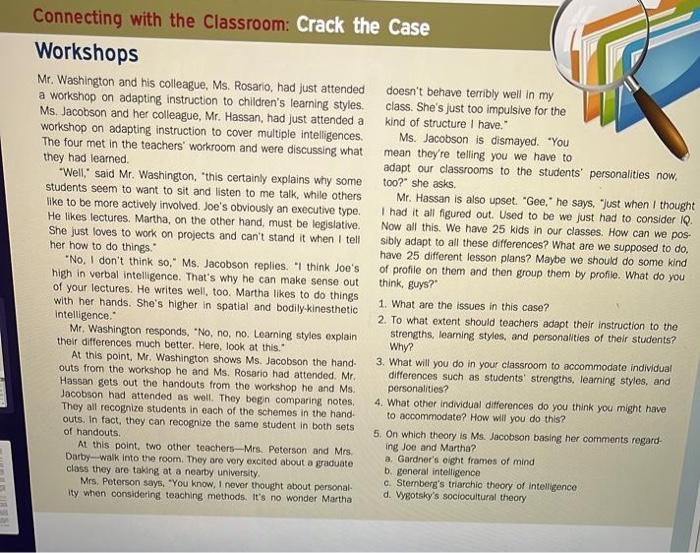 Solved Connecting with the Classroom: Crack the Case | Chegg.com