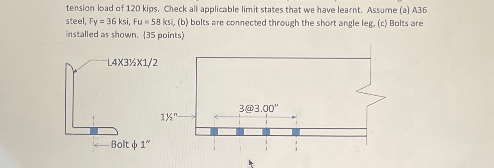 Solved tension load of 120 ﻿kips. Check all applicable limit | Chegg.com