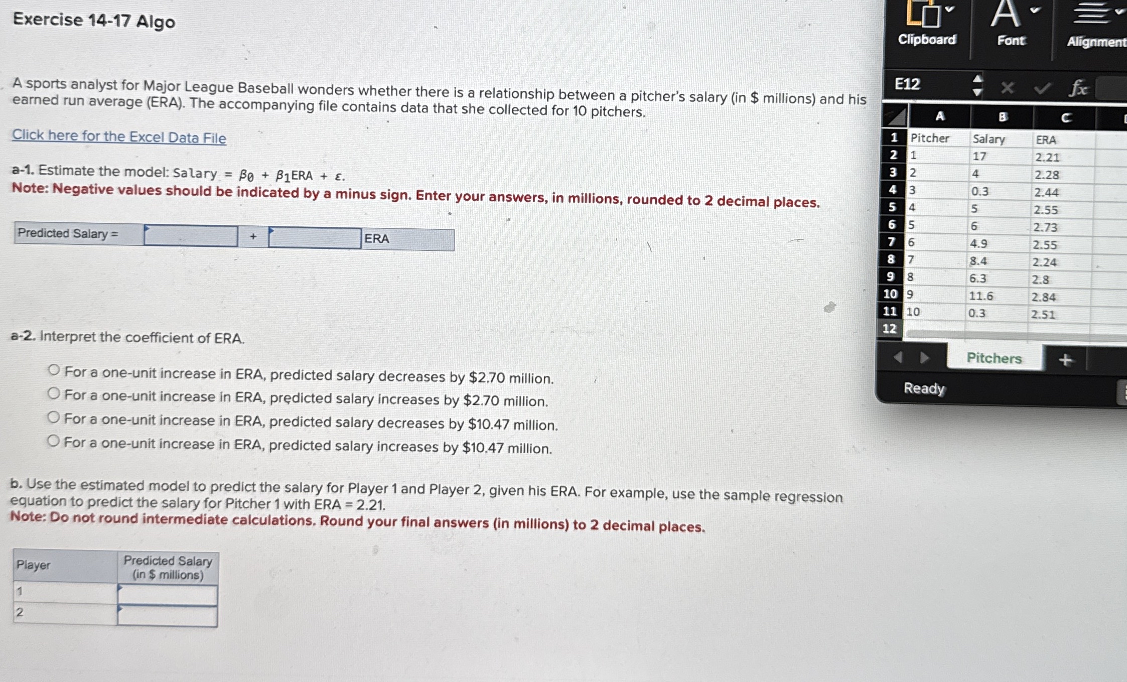 Solved Exercise 14-17 ﻿AlgoA sports analyst for Major League | Chegg.com