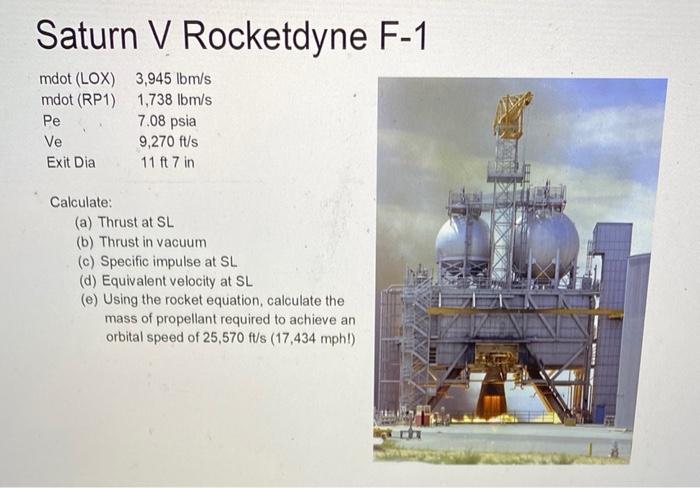 Solved Saturn V Rocketdyne F-1 Calculate: (a) Thrust at SL | Chegg.com