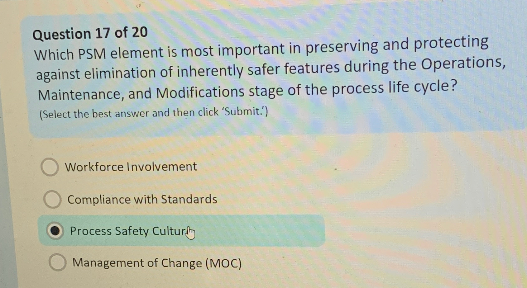 Solved Question 17 ﻿of 20Which PSM element is most important | Chegg ...