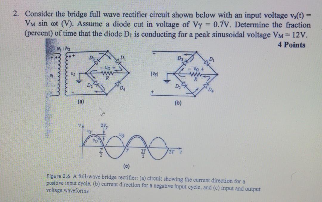 Solved 2. Consider the bridge full wave rectifier circuit | Chegg.com
