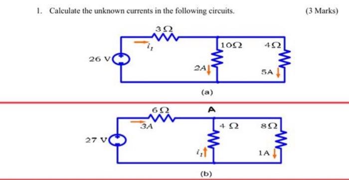 Solved 1. Calculate the unknown currents in the following | Chegg.com