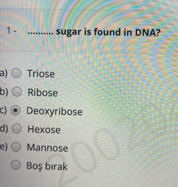 Solved 1− sugar is found in DNA? a) Triose b) Ribose c) | Chegg.com