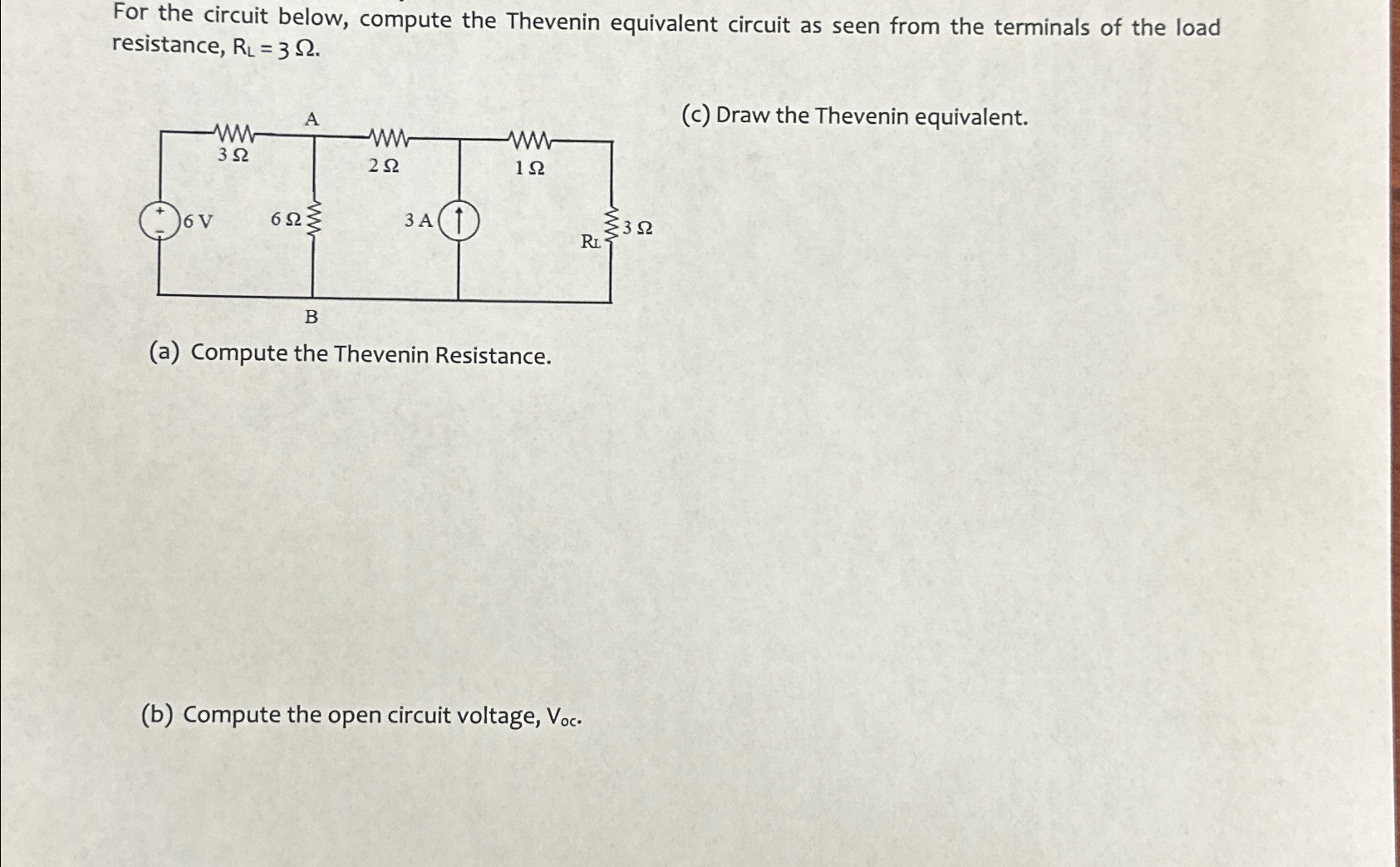 Solved For the circuit below, compute the Thevenin | Chegg.com