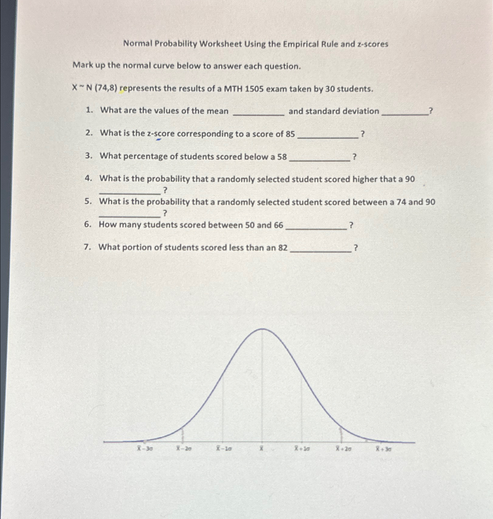 Solved Normal Probability Worksheet Using the Empirical Rule | Chegg.com