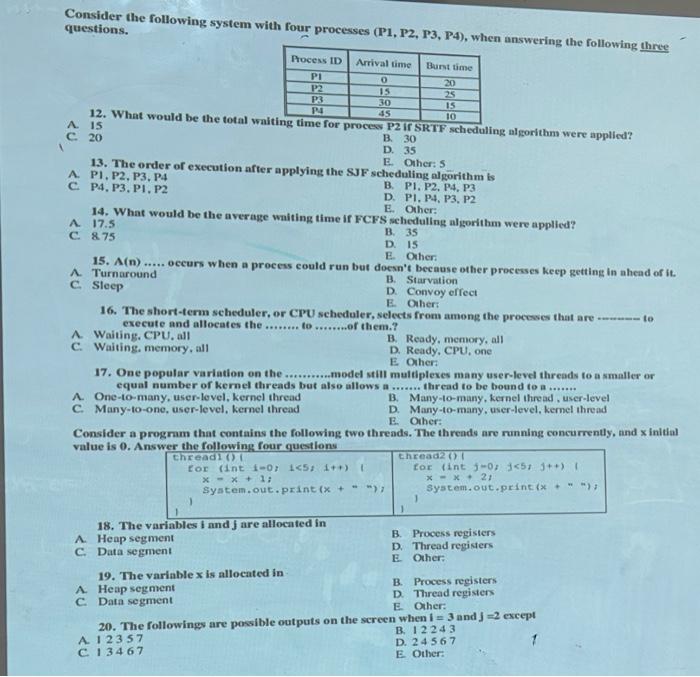 Solved Consider the following system with four processes | Chegg.com