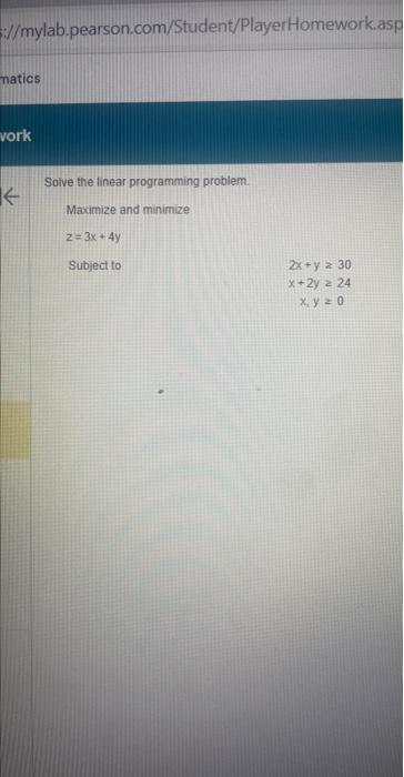 Solved Solve the linear programming problem. Maximize and | Chegg.com