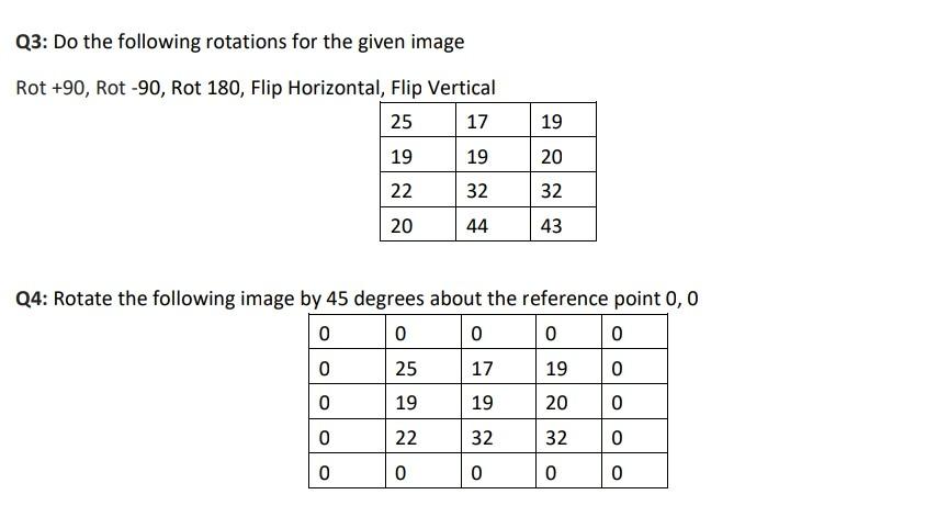 Solved Q3: Do the following rotations for the given image | Chegg.com