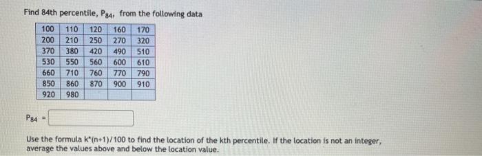 Solved Find 84th percentile, P84, from the following data | Chegg.com