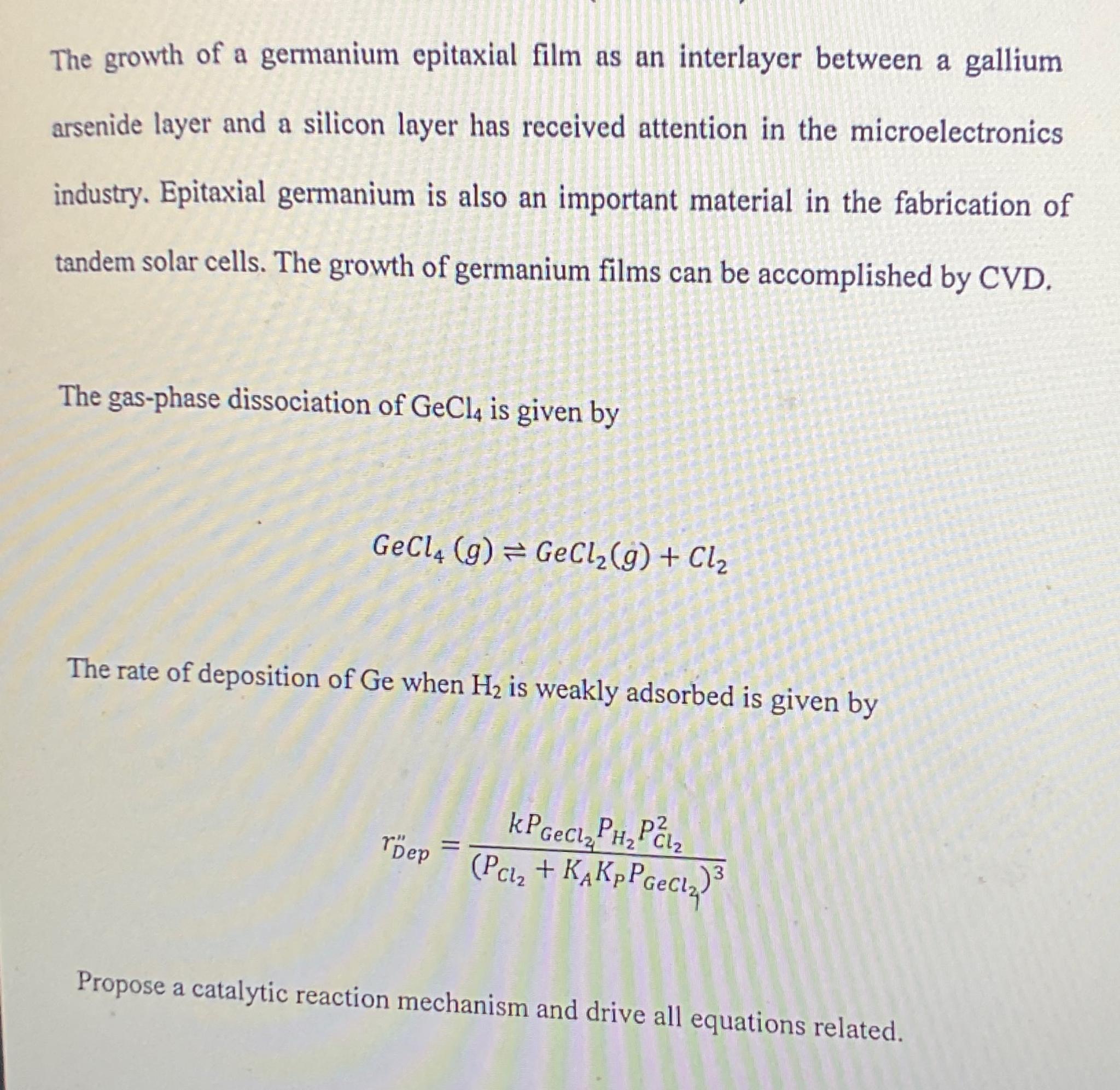Solved The growth of a germanium epitaxial film as an | Chegg.com