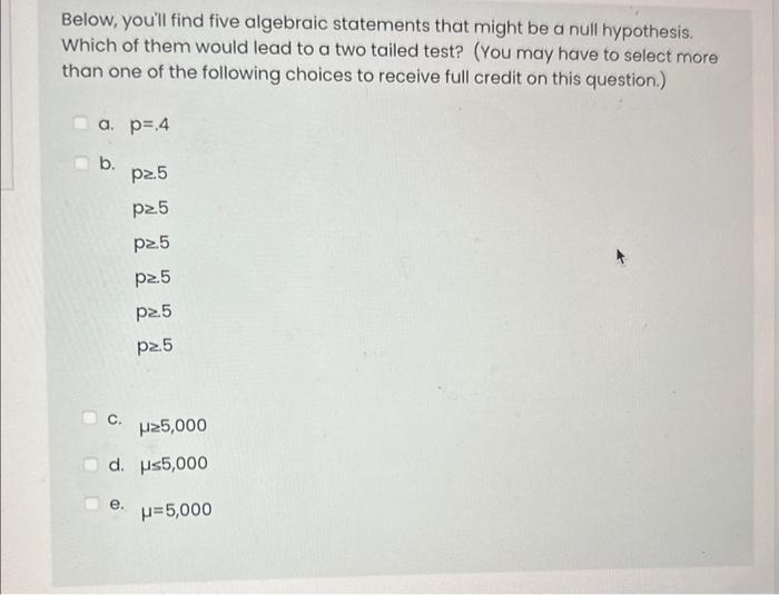 Solved Below, you'll find five algebraic statements that | Chegg.com