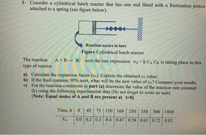 Solved 1- Consider a cylindrical batch reactor that has one | Chegg.com