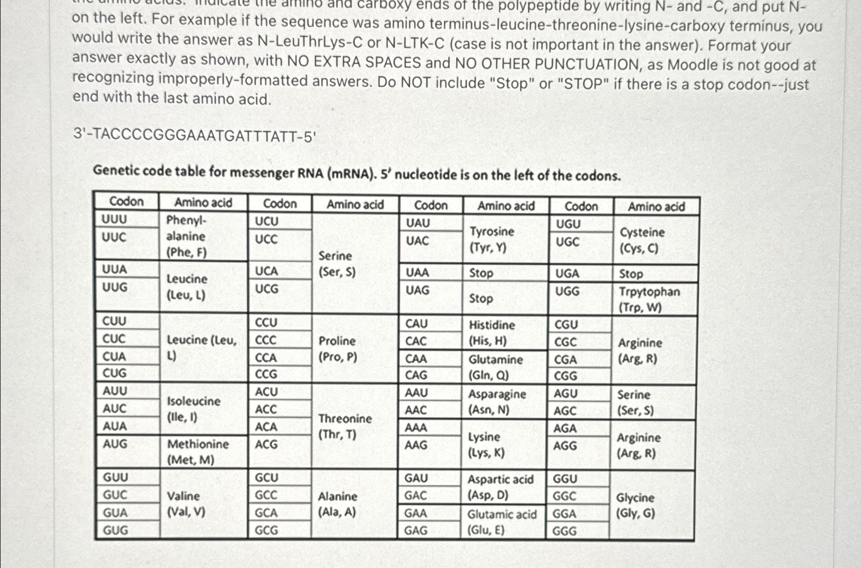 Solved on the left. For example if the polypeptide by | Chegg.com