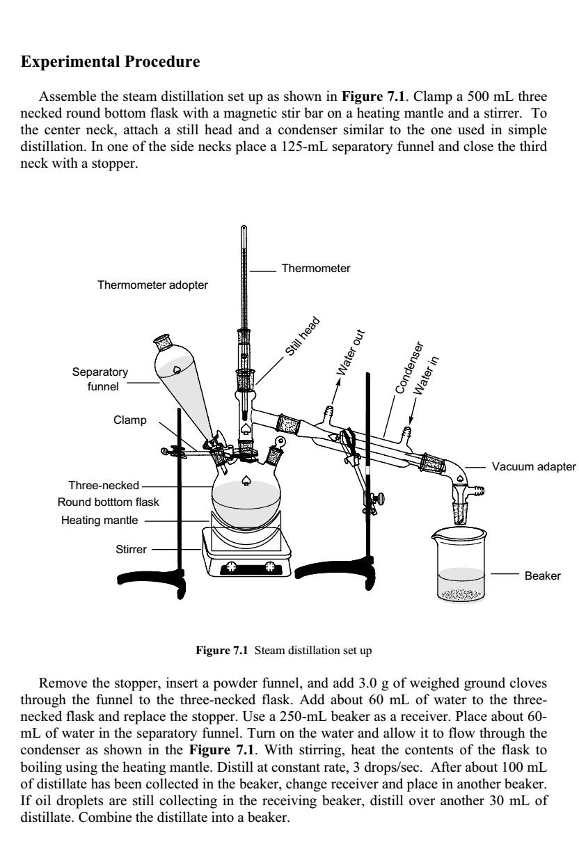 Solved Experiment 7 Steam Distillation Objective The Purpose