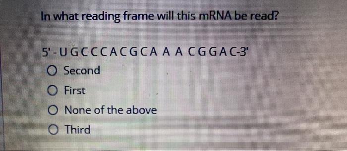 Solved In what reading frame will this mRNA be read? | Chegg.com
