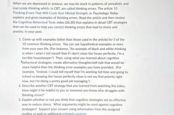 Solved When we are depressed or anxious, we may be stuck in | Chegg.com