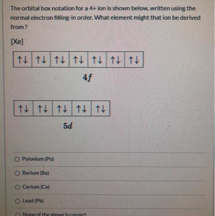Solved The orbital box notation for a 4+ ion is shown below, | Chegg.com