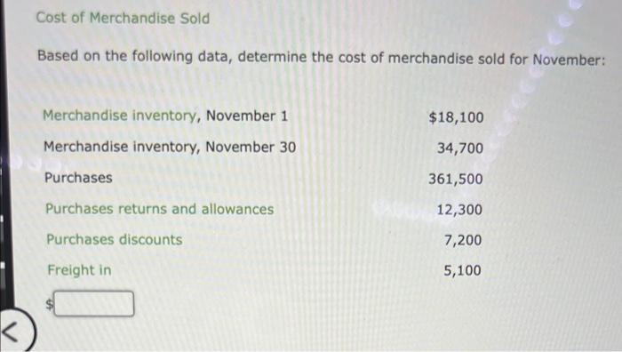 Solved Cost of Merchandise Sold Based on the following data, | Chegg.com