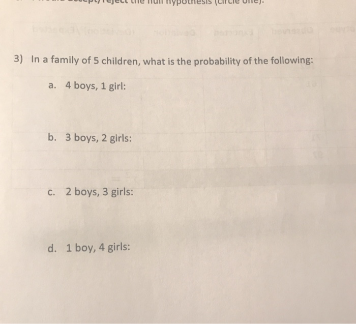 Solved esis 3) In a family of 5 children, what is the | Chegg.com