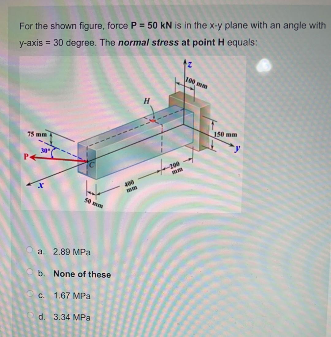 Solved For the shown figure, force P = 50 kN is in the x-y | Chegg.com