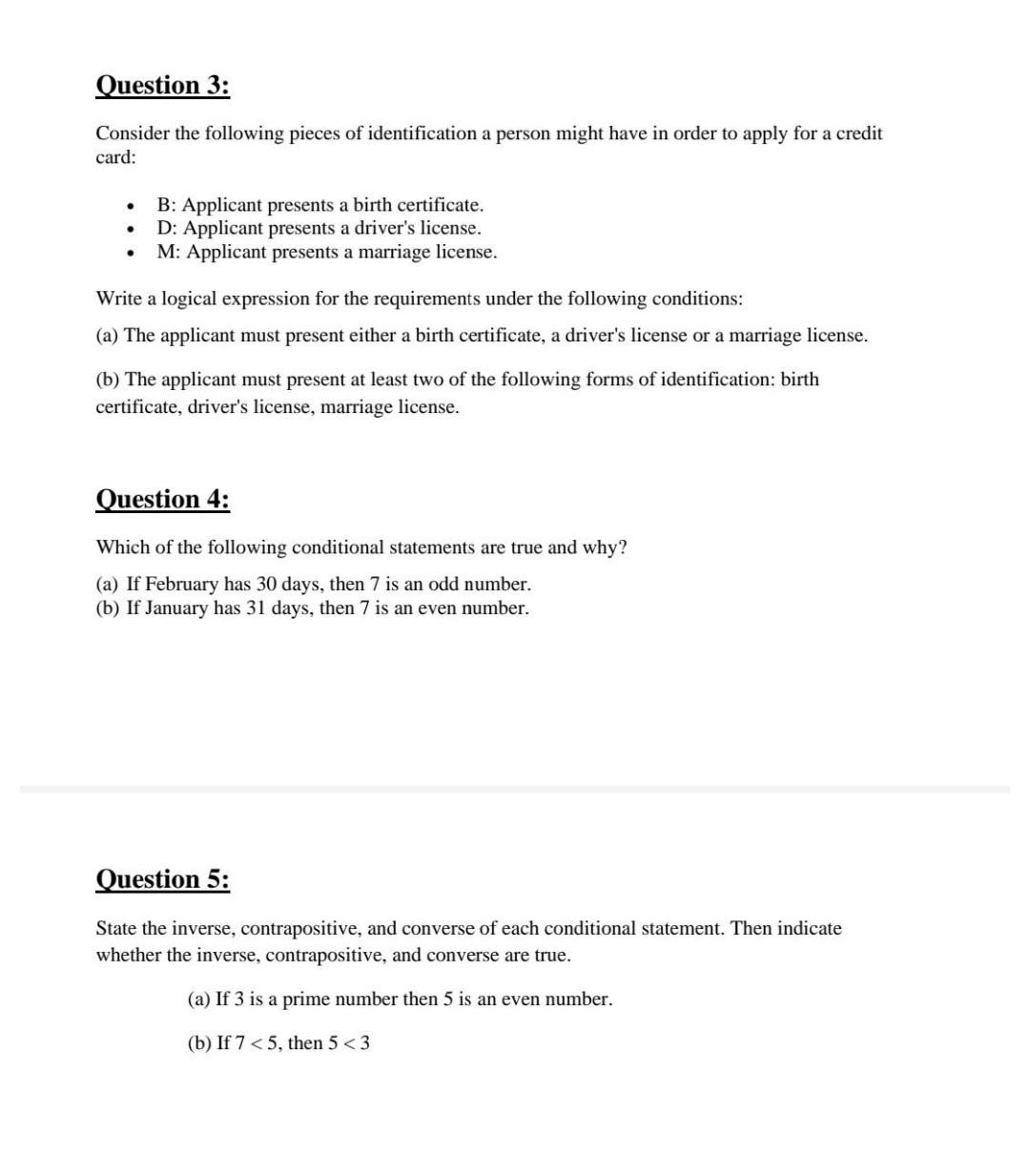 Solved Consider the following pieces of identification a | Chegg.com