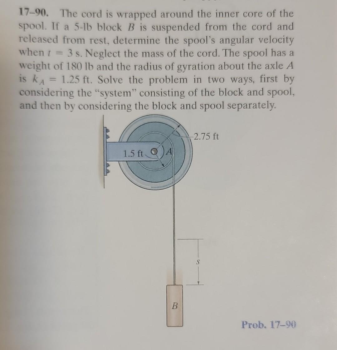 Solved 17-90. The cord is wrapped around the inner core of | Chegg.com