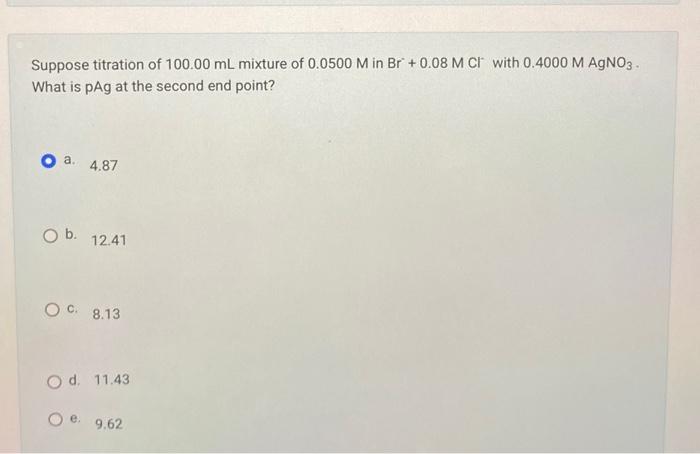Solved Suppose titration of 100.00 mL mixture of 0.0500M in | Chegg.com