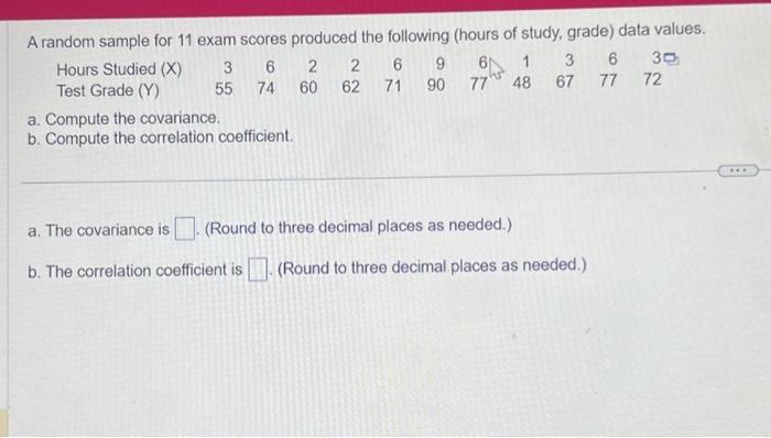 Solved A random sample for 11 exam scores produced the | Chegg.com