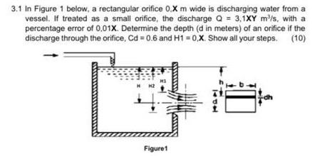 Solved 3.1 In Figure 1 below, a rectangular orifice 0.X m | Chegg.com