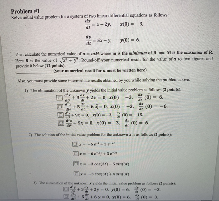 Solved Problem #1 Solve initial value problem for a system | Chegg.com