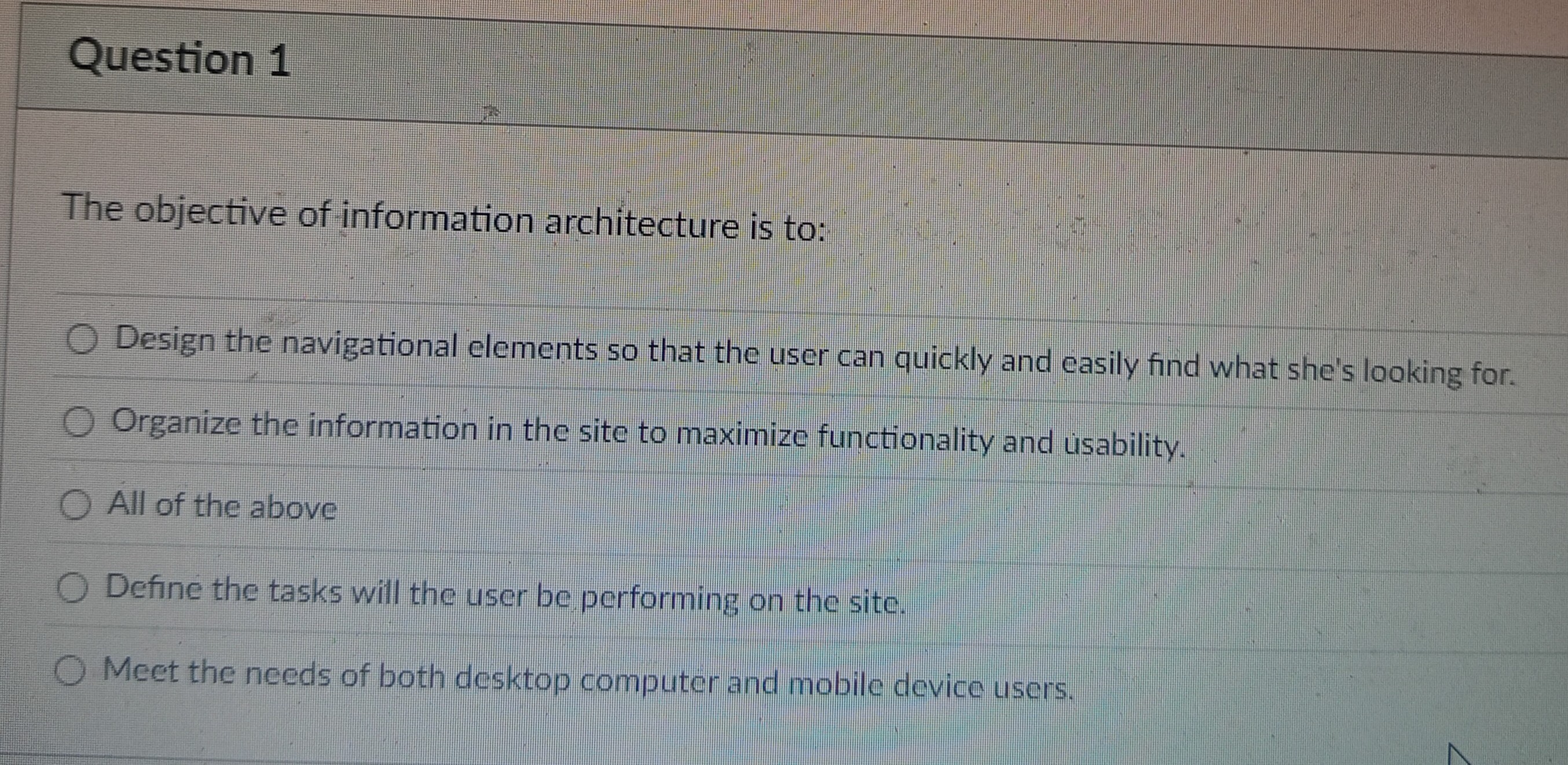 Solved Question 1The objective of information architecture | Chegg.com