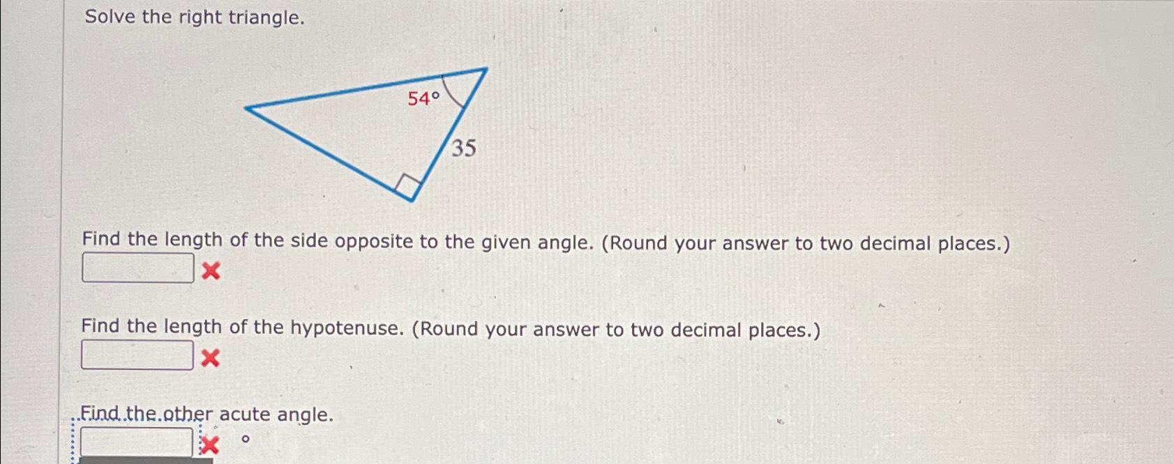 Solved Solve the right triangle.Find the length of the side | Chegg.com