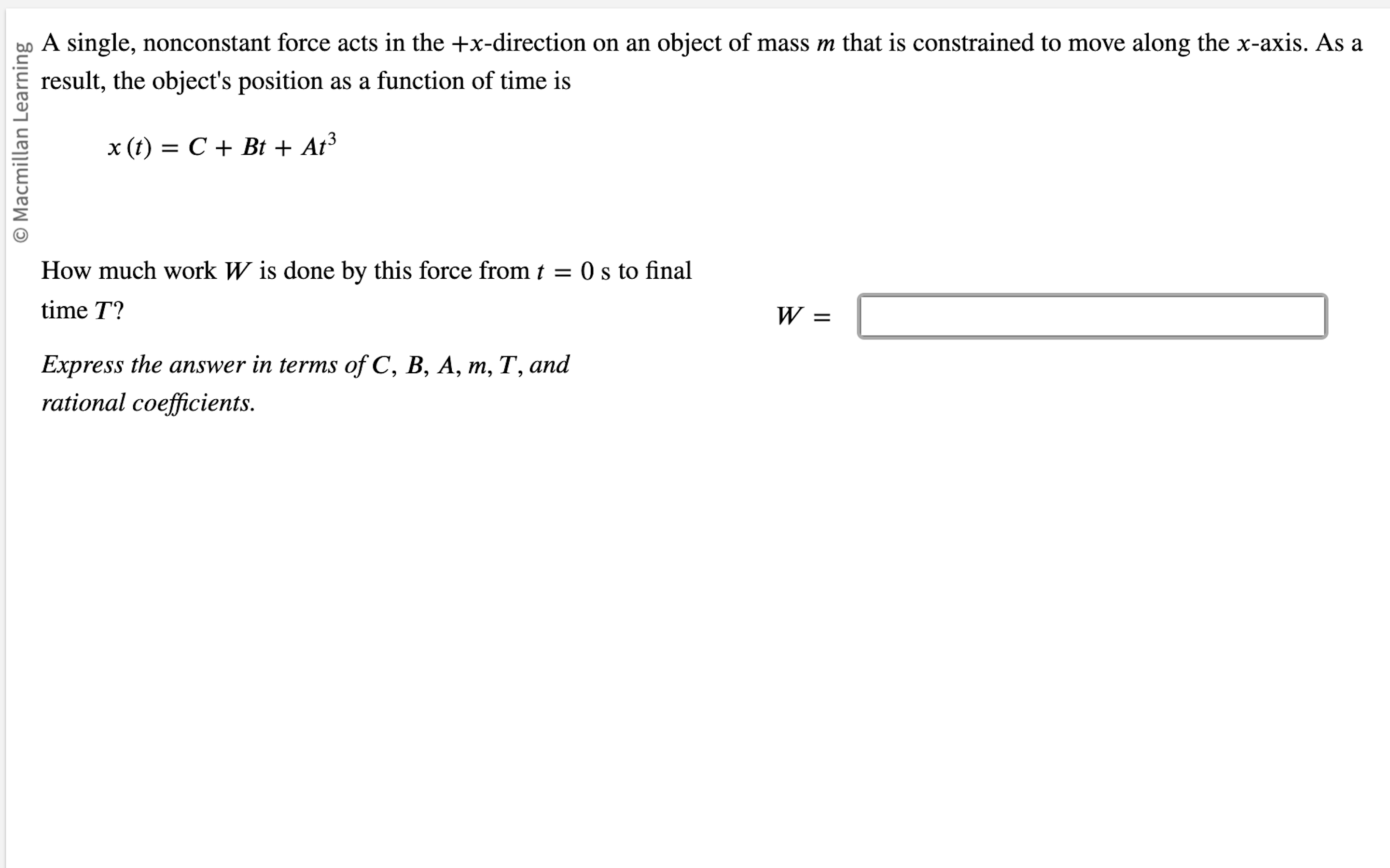 Solved a A single, nonconstant force acts in the | Chegg.com
