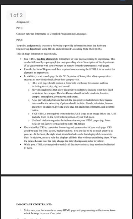 Solved 1 of 2 Assignment Part 1 Contrast between Interpreted | Chegg.com