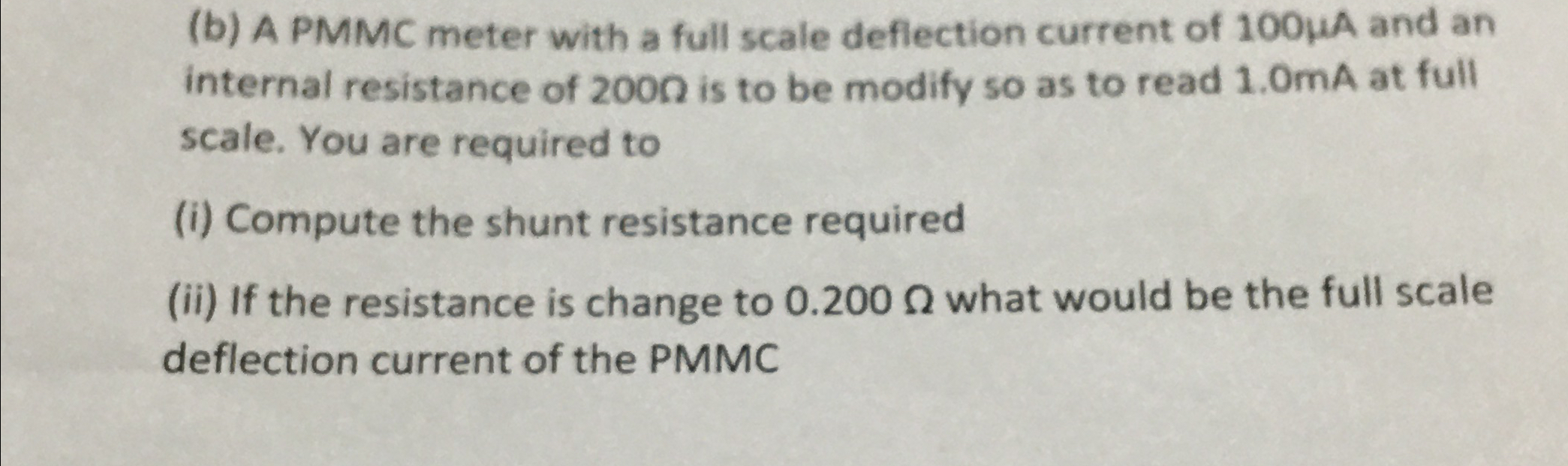 Solved (b) ﻿A PMMC meter with a full scale deflection | Chegg.com