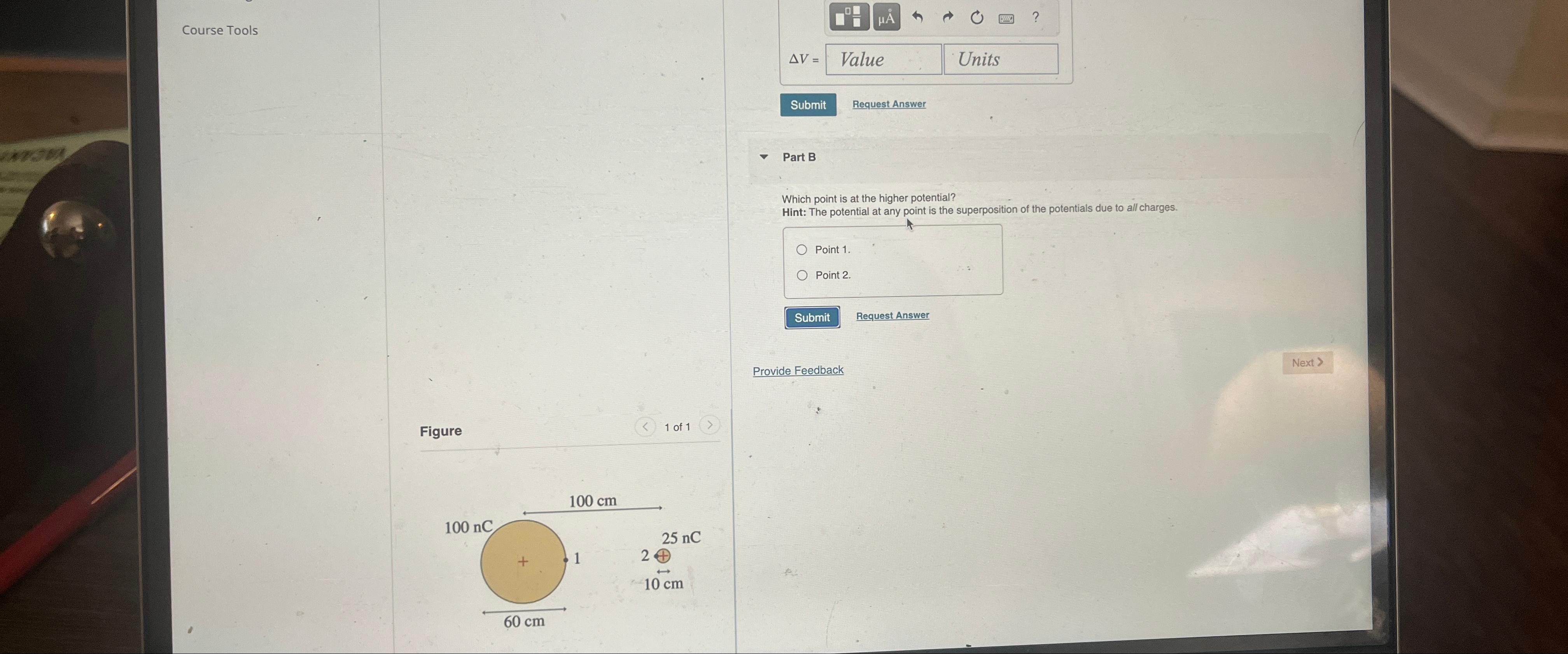 Solved Course ToolsΔV=UnitsRequest AnswerPart BWhich point | Chegg.com