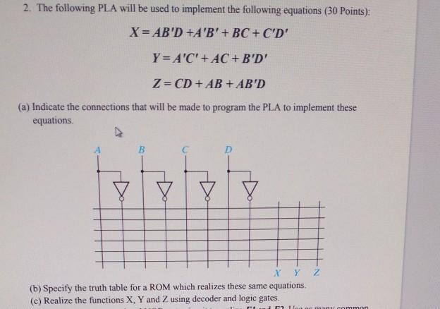 Solved 2. The following PLA will be used to implement the | Chegg.com