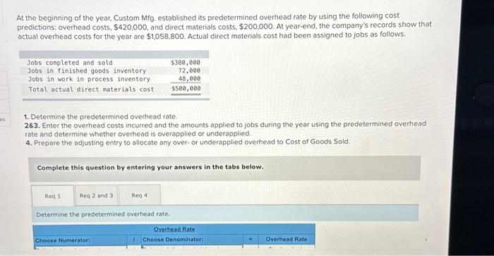 Solved At the beginning of the year, Custom Mfg. established | Chegg.com