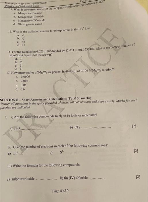 Solved 7. What is the correct chemical name for both Na2SO4 | Chegg.com