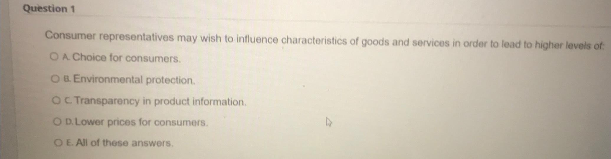 Solved Question 1Consumer representatives may wish to | Chegg.com